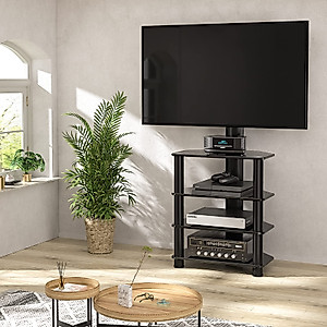 TAVR Furniture 4-Tiers Media Component TV Stand with Swivel Mount Audio Shelf and Height Adjustable Bracket, Black Floor TV Stand for 32-70 Inch LCD LED OLED Flat/Curved Screen TVs