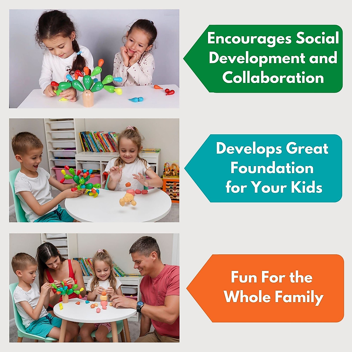 38 PCs Wooden Stacking Stones & Wooden Cactus Toy for Fine Motor Cactus Game, Balancing Cactus Toy is Made for Toddler and Kids with Easy Storage Bag, Educational Stacking Tree and Rock Stocking