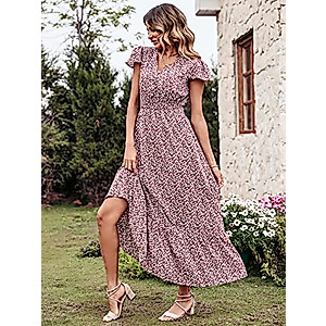 PRETTYGARDEN Womens Summer Dresses 2023 Casual Flowy Swiss Dot Long Maxi Dress for Wedding Guest Graduation (Coffee Pink, Small)