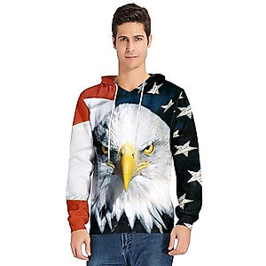 RAISEVERN Men and Women Novelty Fleece Hoodies Flag Printed 80s Pullover Athletic Sweaters Long Sleeve Fleece Hooded Sweatshirts Red White