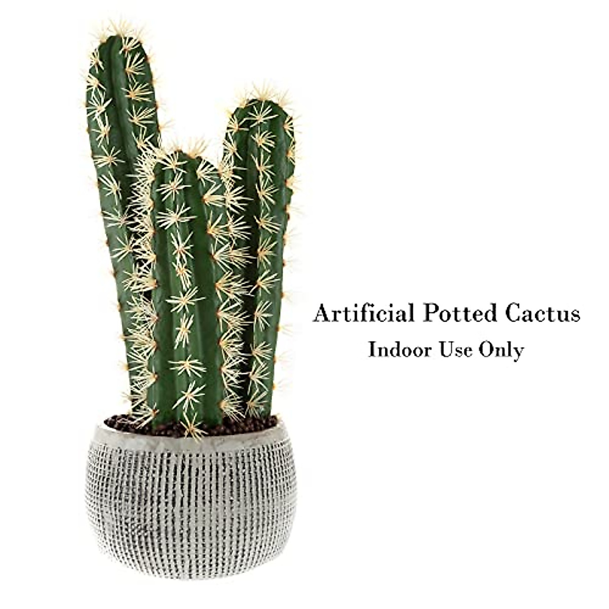 Pure Garden Potted Cactus Fake Plant - 22-inch Artificial Hedge Cactus Succulent in Clay Fiber Pot with Realistic Spikes for Home or Office Decor