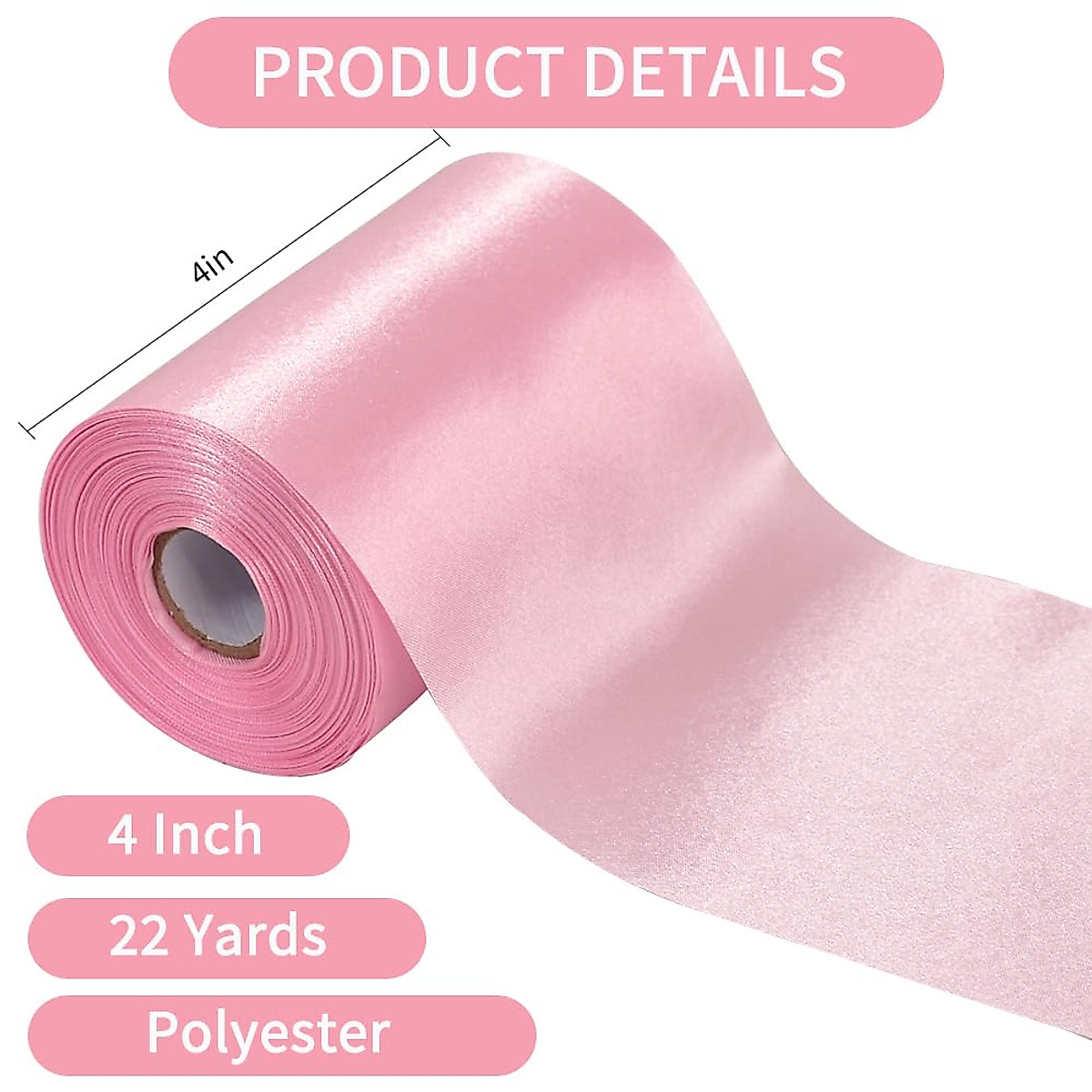 TONIFUL 4 Inch Wide Pink Solid Satin Ribbon 22yd Fabric Large Ribbon for Cutting Ceremony Grand Opening Chair Sashes Table Hair Car Bows Floral Sewing Craft Gift Wrapping Wedding Party Decoration