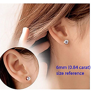 Sterling Silver Rose Opal Birthstone Stud Earrings Cubic Zirconia Diamond Gemstone Hypoallergenic Nickel Free Women Girl Men Fine Jewelry (White)