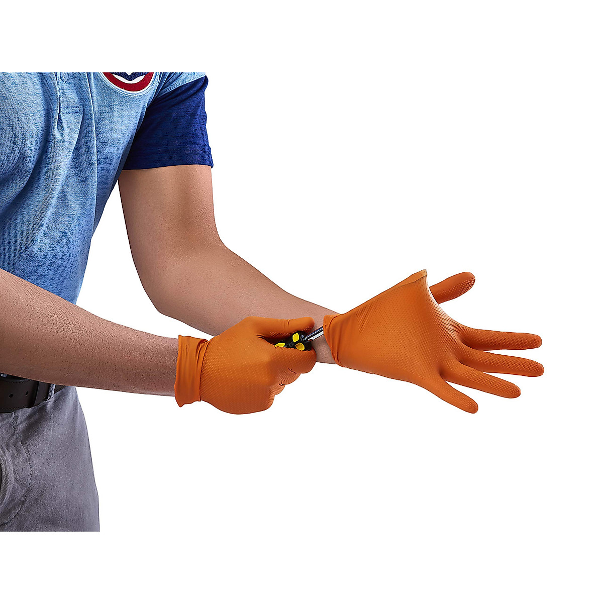 Venom Steel Orange Nitrile Gloves, 8 Mil Thick, 50 Count, Maximum Grip Textured Disposable Gloves, Puncture and Rip Resistant, Hi-Visibility Orange, One Size Fits Most