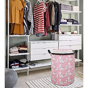 19.7" Round Canvas Large Clothes Basket Laundry Hamper with Handles,Waterproof Cotton Storage Organizer Perfect for Kids Boys Girls Toys Room, Bedroom, Nursery,Home,Gift Basket(alpaca)