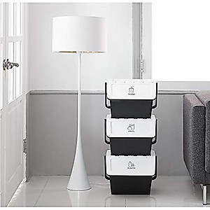 Nature Living Modern Daily Stackable Organizer Stores Recycling Bin Container with Lid, Handle, Recycle Sticker Trash Bin Label, Tools and Toys, Handy Recycler, 3 Pack of Bins, Black and White