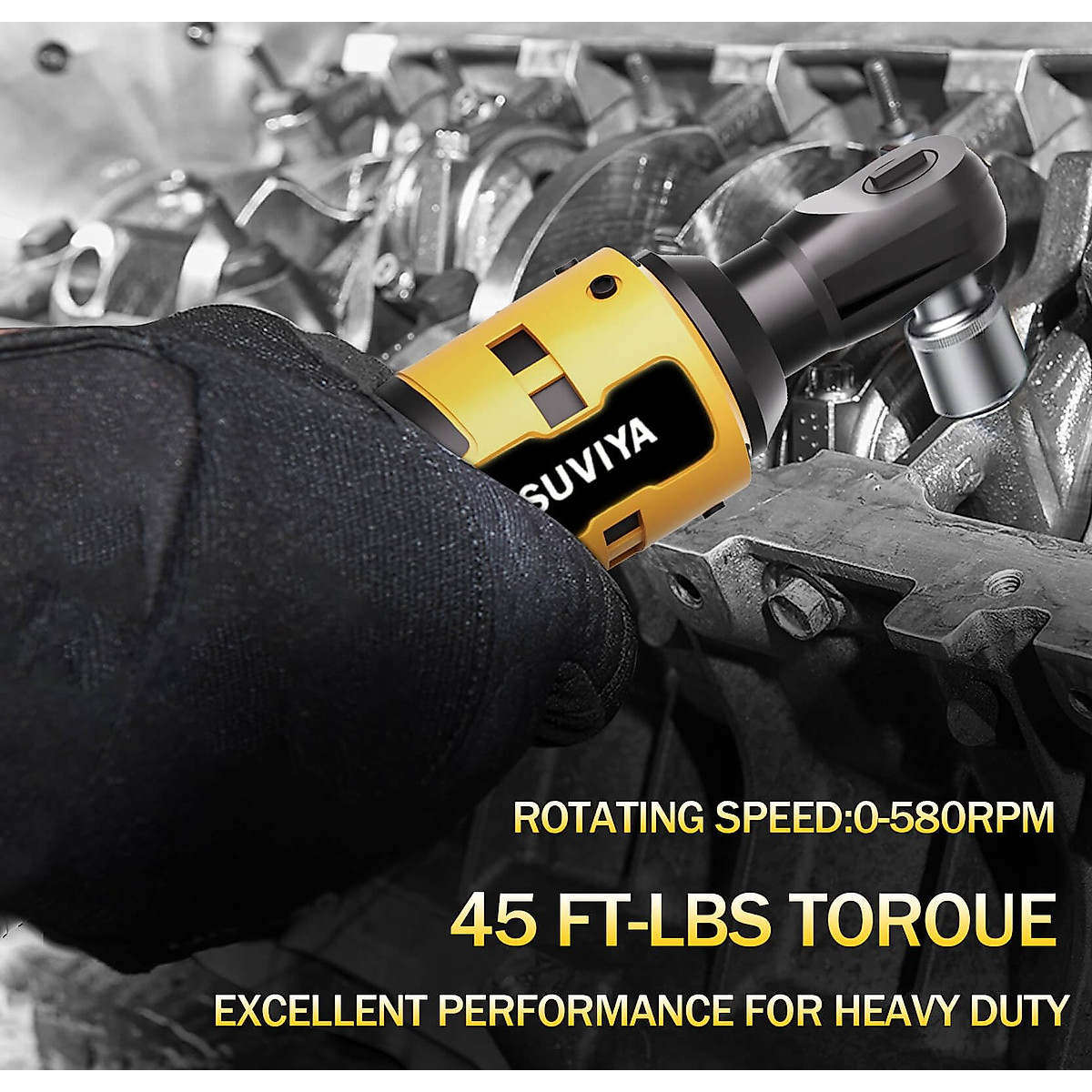 3/8" Cordless Ratchet Wrench Compatible with Dewalt 20V MAX Battery, 45Ft-Lbs Power Ratchet Wrench with 1/4" Adapter, Power Electric Ratchet drive with variable speed (Tool Only)