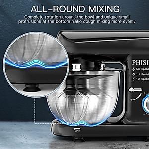 PHISINIC Stand Mixer, 5.8Qt Small Electric Food Mixer, 660W 6-Speed Tilt-Head Household Stand Mixer, Portable Lightweight Kitchen Mixer for Daily Use with Egg Whisk, Dough Hook,and Flat Beater