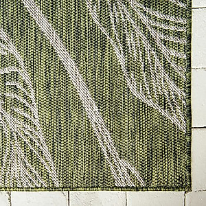 Unique Loom Collection Botanical, Coastal, Leaves, Indoor and Outdoor Area Rug, 8 ft x 11 ft 4 in, Green/Ivory