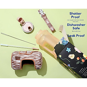 H2O Capsule 2.2L Half Gallon Wide Mouth Water Bottle with Storage Sleeve and Removable Straw - Hydration Tracker Jug with Measurements Marked – Shatterproof BPA-Free, (Libra Zebra)