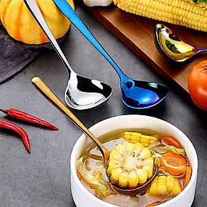 GuDoQi Soup Ladle, 3 Pack Durable 304 Stainless Steel with Polished Titanium Plated Big Volume Soup Spoon, Kitchen Gadget Utensil,8 Inch, Gold