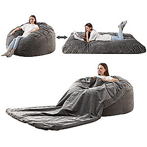 Homguava Corduroy Bean Bag Chair, Variable Shape from Bean Bag to Matress, Convertible Beanbag Chair for Home, Living Room(Grey, Full)