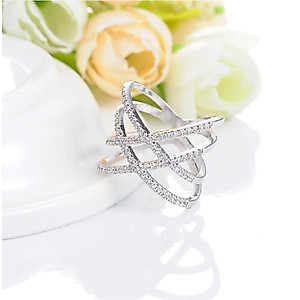 Blowin Double X Infinity Criss Cross Ring CZ Wide Band for Women Statement Engagement Enhancers Lady Ring, Silver Tone (6)