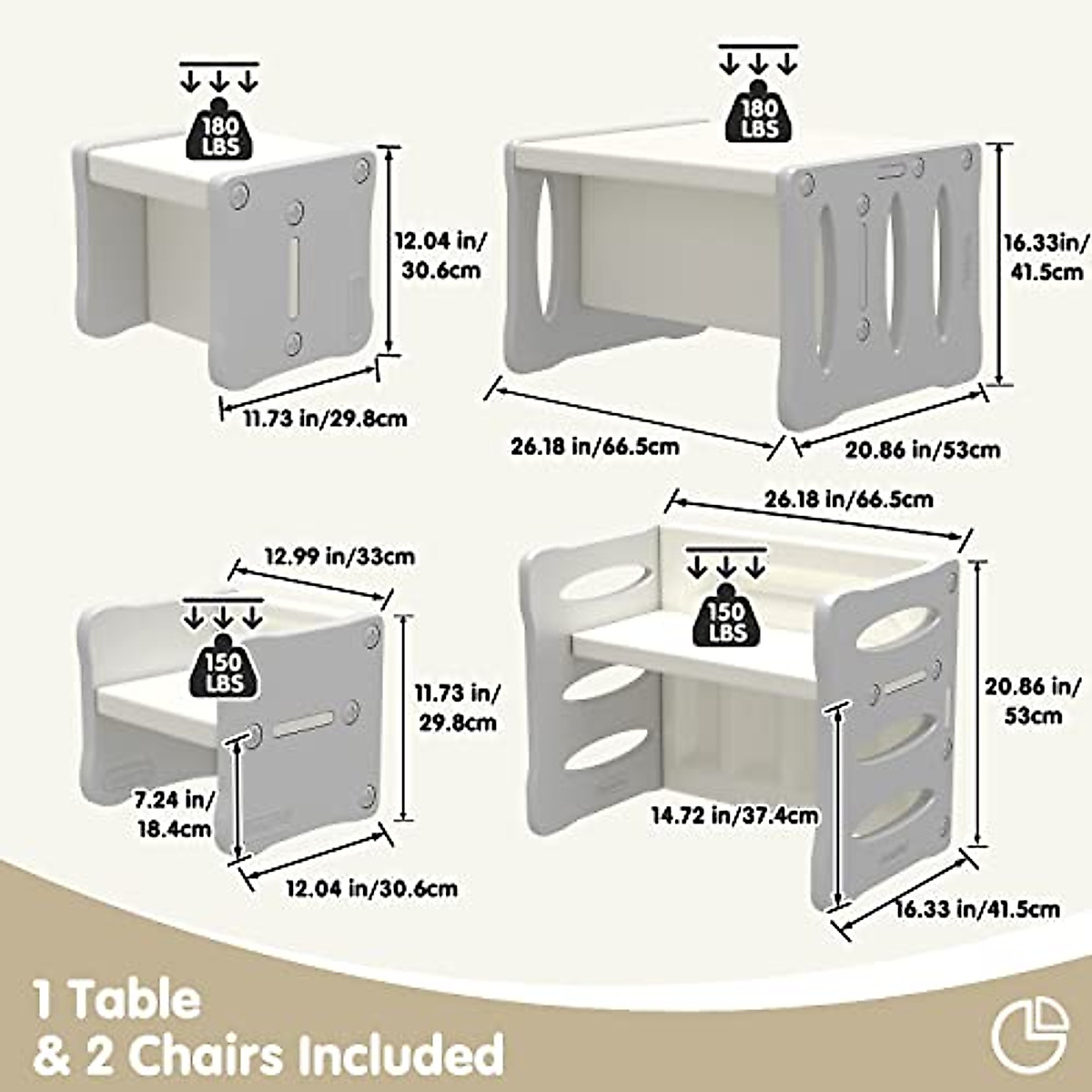 Benarita Kids Table and 2 Chairs Set, Plastic Activity Table for Toddler Reading, Arts, Crafts, Homework, Montessori Furniture with Storage Space for Playroom Snack Time, Gift for Boys & Girls