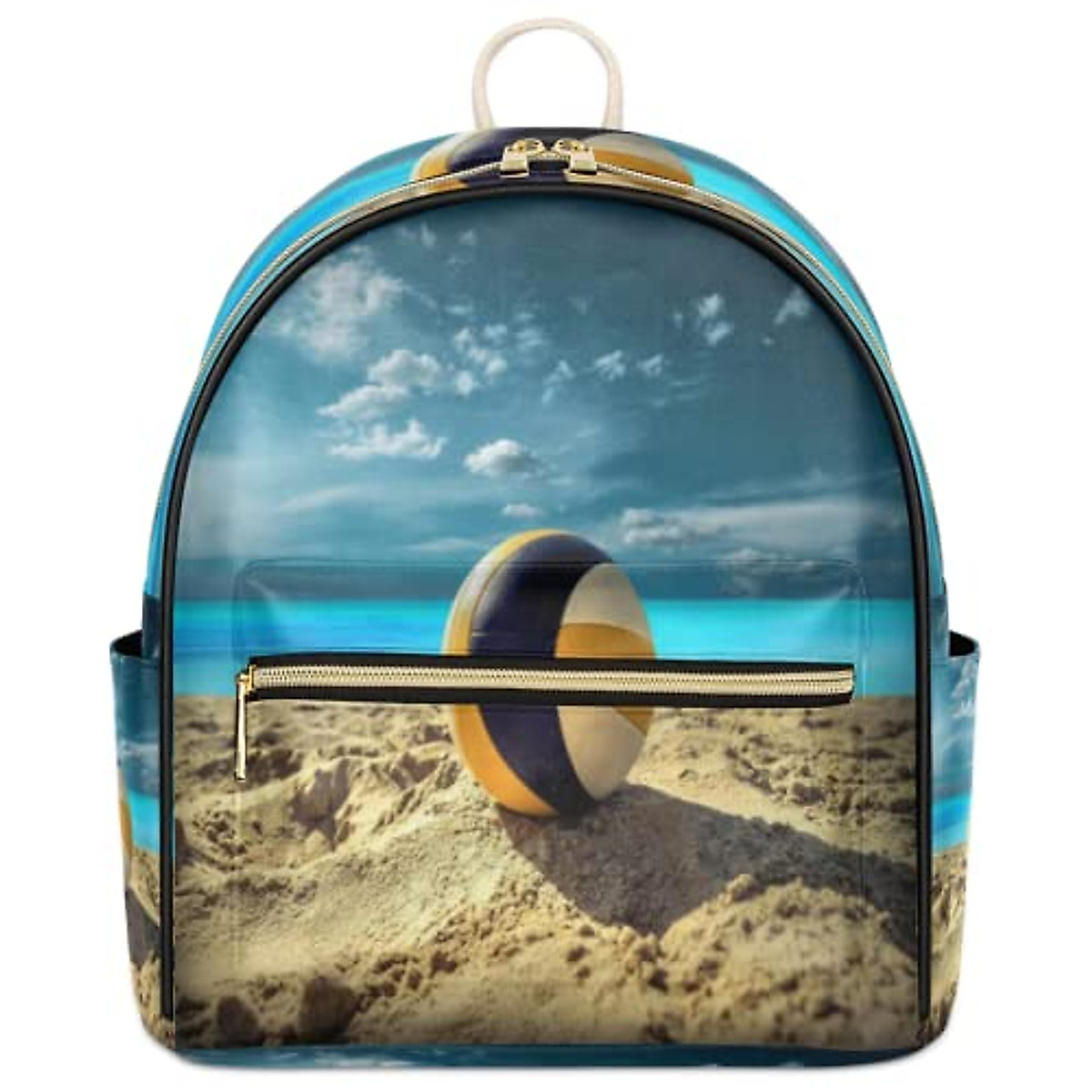 Volleyball Beach Mini Backpack Purse for Women, Sports Volleyball Leather Small Backpack Casual Travel Daypacks Shoulder Bag for Girls Teen