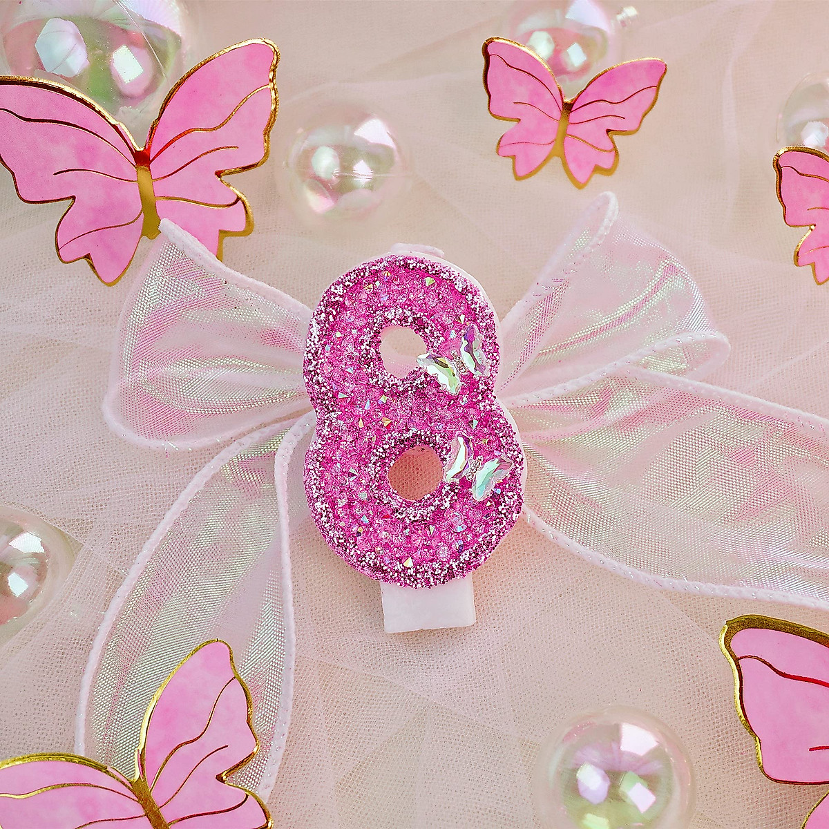 Saododku Birthday Candles, Number Candles for Birthday Cakes with Butterfly, Pink Birthday Candles Sparklers, 3.2" Cake Candles for Cake Topper Decoration, Party/Festival Celebration(Number 5)