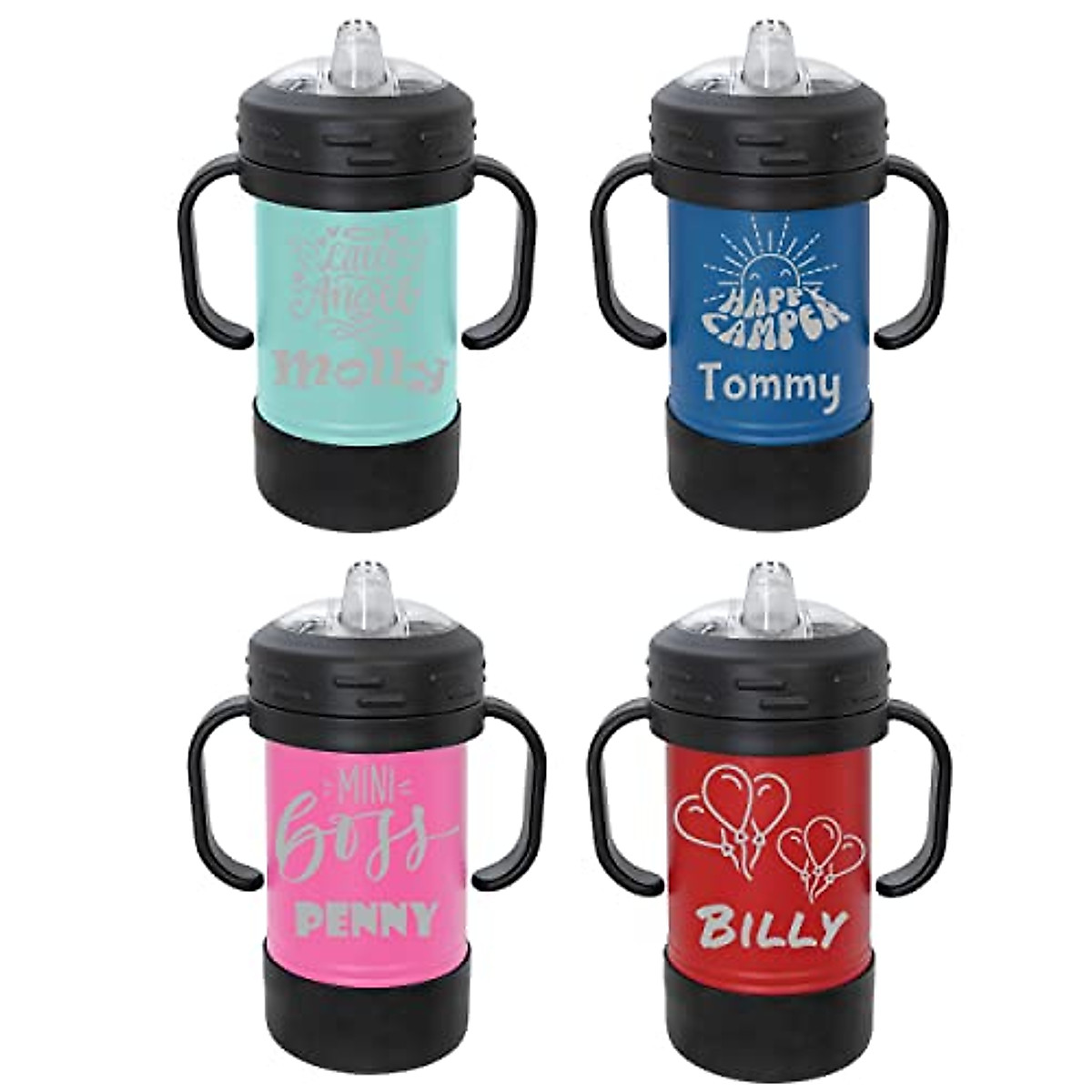 OEZZO Customized Stainless Steel Sippy Cups, Personalized Kids Tumblers with Handle, Reusable Infants and Toddler Cups