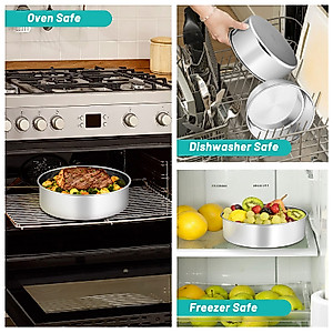 TeamFar Round Cake Pans, 9½’’x3’’ Stainless Steel Deep Tier Baking Cake Pan for Wedding Birthday Party, Non-Toxic & Heavy Duty, Straight & Deep Wall, Mirror Finish & Dishwasher Safe - Set of 2