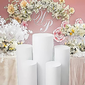 3Pcs Cylinder Pedestal Stands，for Parties Pedestal Display Plinth Pillars Dessert Table for Wedding Ceremony Birthday Party Art Decor 23.6''(L),21.6''(M),19.6''(S)