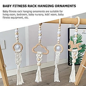 Beavorty 4Pcs Baby Wooden Gym Teething Rings with Tassels Macrame Fitness Woven Crib Hanging Rattles Pendants Toys Crib Hanging Ornaments