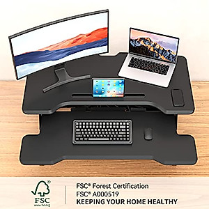 Joy Seeker Standing Desk Converter 30 Inches Stand up Desk Riser, Height Adjustable Dual Tier Sit Stand Tabletop Monitor Riser Workstation for Home Office with Deep Keyboard Tray for Laptop