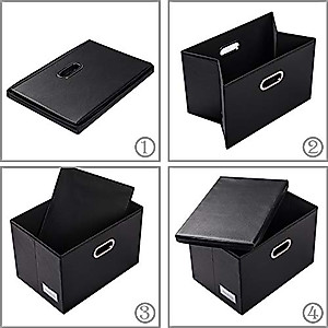 PRANDOM Large Collapsible Storage Bin with Lid [1-Pack] Leather Fabric Foldable Storage Box Organizer Containes Basket Cube with Cover for Home Bedroom Closet Office Nursery Black (17.7x11.8x11.8)