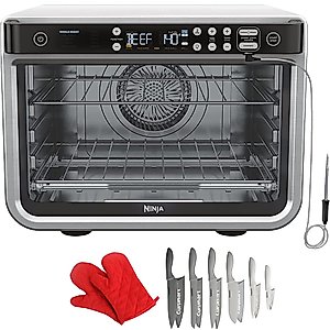Ninja DT2550 Foodi 10-in-1 Smart XL Air Fry Oven (Renewed) Bundle with Deco Chef Pair of Red Heat Resistant Oven Mitt and Cuisinart Advantage 12-Piece Gray Knife Set with Blade Guards