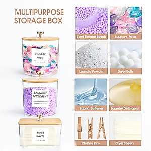 PLOUTA HOME 3 Pack Laundry Room Organization Storage Containers, Plastic Clear Laundry Pods Container & Dryer Sheet Holder Jars with Lids, Scoops & Labels for Detergent, Powder, Dryer Balls, Beads