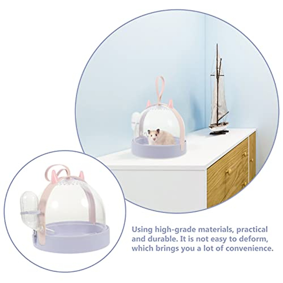 Ipetboom 1Pc Hamster Carrier, Bird Carrier Critter Cage Hamster Carrier Bag Portable Hamster Cage Travel Bag with Water Bottle Outdoor Handbag for Small Animals, Purple