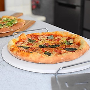 KitchenStar Pizza Stone 16 inch with Handles (Large) - Cordierite Baking Stone Set with Metal Rack & Plastic Scraper - High Temperature Resistant Ceramic Pizza Stones for Oven, Grill or Smoker