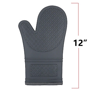 Yutat Silicone Oven Mitts, Oven Gloves with Non-Slip Silicone, 600 Degree Heat Resistant, Soft Cotton Lining, Waterproof and BAP-Free, Oven Mitts for Cooking and Baking - 1 Pair 12 Inch Charcoal Grey