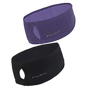 TrailHeads Women’s Ponytail Headband | Moisture Wicking Ear Band | The Power Running Headband - Black/Heather Purple - 2 Pack