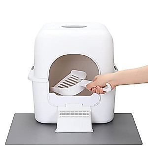 Sfozstra Urine Litter Box with Pedal for Small Cats Approx 8Lbs, Fully Enclosed Leak-Proof ,High Edge and Odorless ,Easy to Carry and Clean (White with Handle, S)