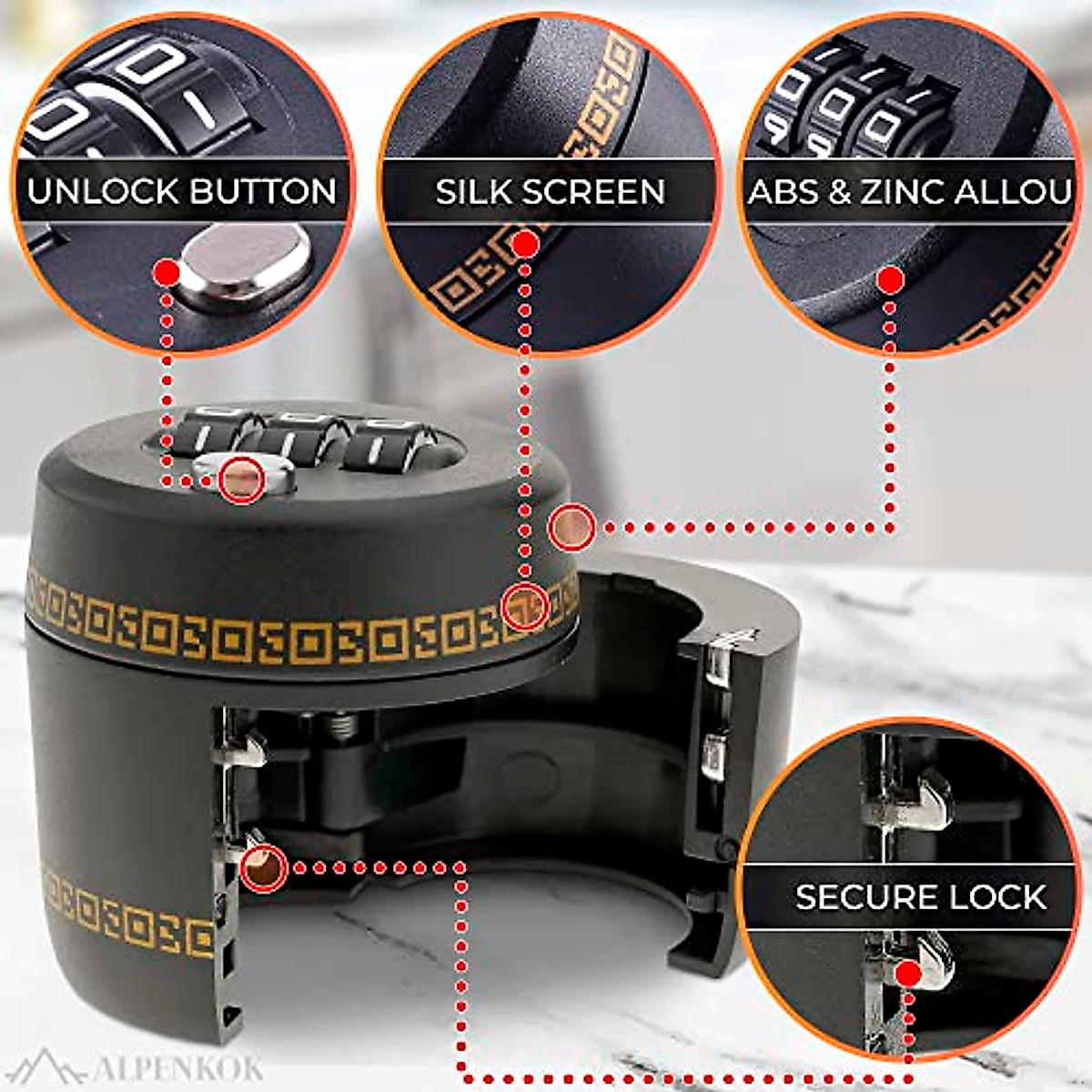 Wine Stoppers for Wine Bottles -3Pcs Combination Lock Plastic Wine Stopper Liquor Bottle Cap Reusable Wine Corks with Password Code Lock - 26mm to 28mm Black Vacuum Bottle Caps Wine Bottles Tops