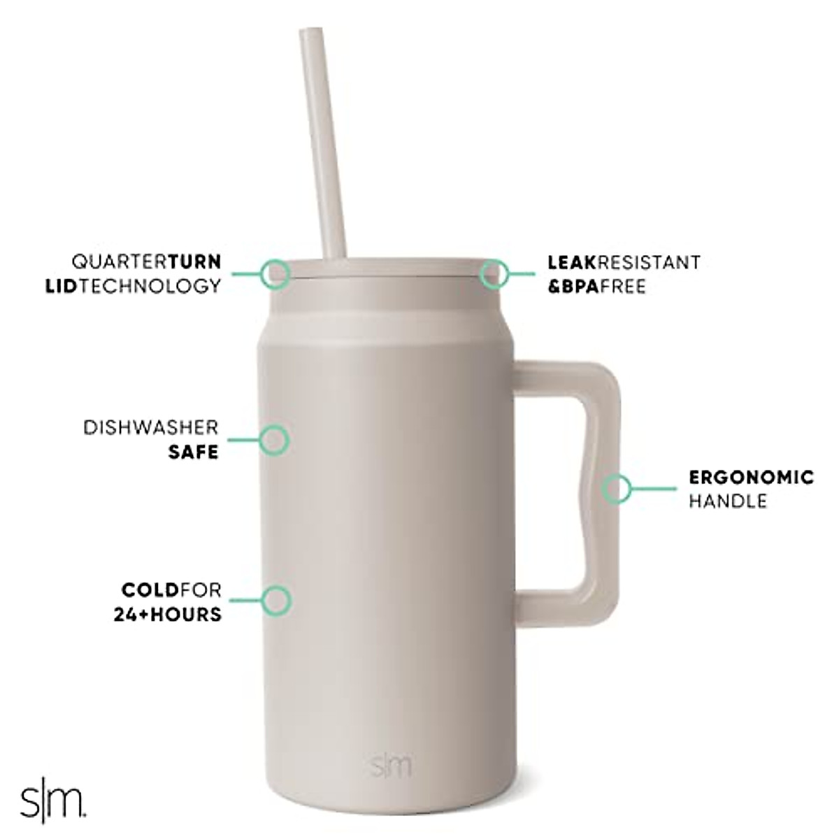 Simple Modern 50 oz Mug Tumbler with Handle and Straw Lid | Reusable Insulated Stainless Steel Large Travel Jug Water Bottle | Gifts for Women Men Him Her | Trek Collection | 50oz | Almond Birch