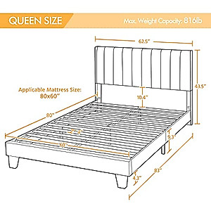 Yaheetech Queen Size Bed Frame, Upholstered Platform Bed with Wing Edge Channel Headboard, Square Tufted Fabric/Mattress Foundation/Wooden Slats Support/No Box Spring Needed/Easy Assembly/Dark Gray
