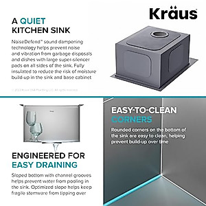 KRAUS Kore 15-Inch Drop In/Top Mount Workstation 16 Gauge Single Bowl Stainless Steel Bar Kitchen Sink with Accessories, KWT311-15