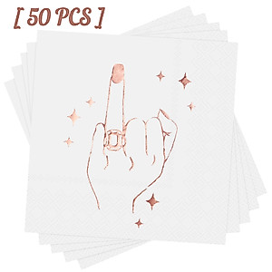 50 Pcs Wedding Napkins Rose Gold Cocktail Beverage Dessert Napkins Bridal Shower Napkins White Paper Disposable Napkins with Rose Gold Foil Ring Finger Design for Engagement Party Decorations 3 Ply