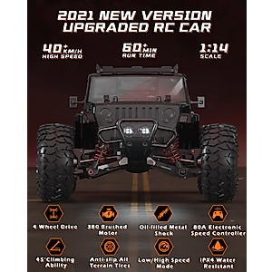 caivun 1:14 Scale Big RC Car, RC Cars 4WD Off Road Hobby Trucks 40+ KM/H High Speed Remote Control Car with Two 1500mAh Batteries, 2.4GHz All Terrain Toy Vehicle Crawler Gift for Adults Teens Boys