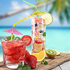 FEPITO 58 PCS Umbrella Drinking Straws Reusable，Parasol Bendy Reusable Drinking Straws for Hawaiian Beach Cocktail Luau Tropical Party Decorations Supplies