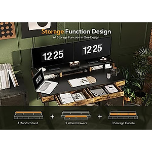 Claiks Standing Desk with Drawers, Electric Adjustable Standing Desk Adjustable Height, Sit Stand Up Desk with Storage Shelves & Wheels, 55 Inch Rustic Brown