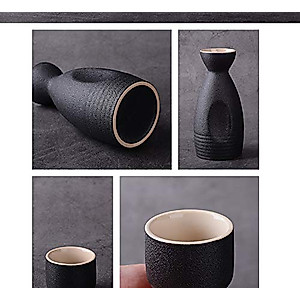 NEWQZ Japanese Sake Set, Traditional Ceramics Black Sake Serving Sets 7 Pcs include 1 Pot and 6 Cups