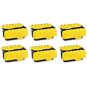 HOMZ Durabilt 15 Gallon Capacity Flip Lid Stackable Heavy Duty Tough Storage Container Tote, Black Base with Yellow Lid (6 Pack)