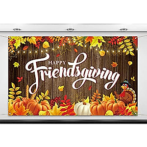 Nepnuser Happy Friendsgiving Photo Booth Backdrop Pumpkin Harvest for Fall Thanksgiving Friends Party Wall Decor (5.9×3.6ft)