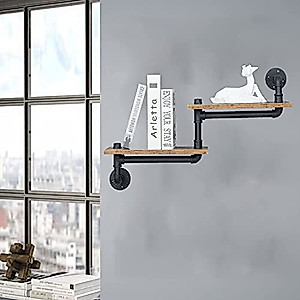 HEONITURE Industrial Rustic Pipe Shelving, Modern Floating Pipe Shelves Wall Mounted, Pipe Design Bookshelf DIY Shelving, Storage Shelves for Room Bedroom Office