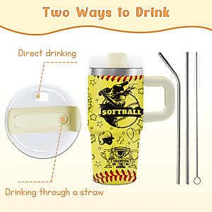 Softball Gifts for Girls 8-12, Softball Tumbler with Handle and Straw for Kids 14 Oz, Insulated Stainless Steel Softballs Cups Stuff, Birthday Gifts for Toddler Girls
