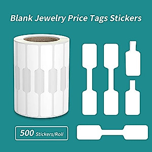 500 Pcs Jewelry Tags Roll for Necklace Earring Price Identify, Labelchoice Rectangle Shape Self Adhesive White Blank Dumbbell Jewelry Price Tags Stickers Labels for Bracelet, Ring, Clothing Display