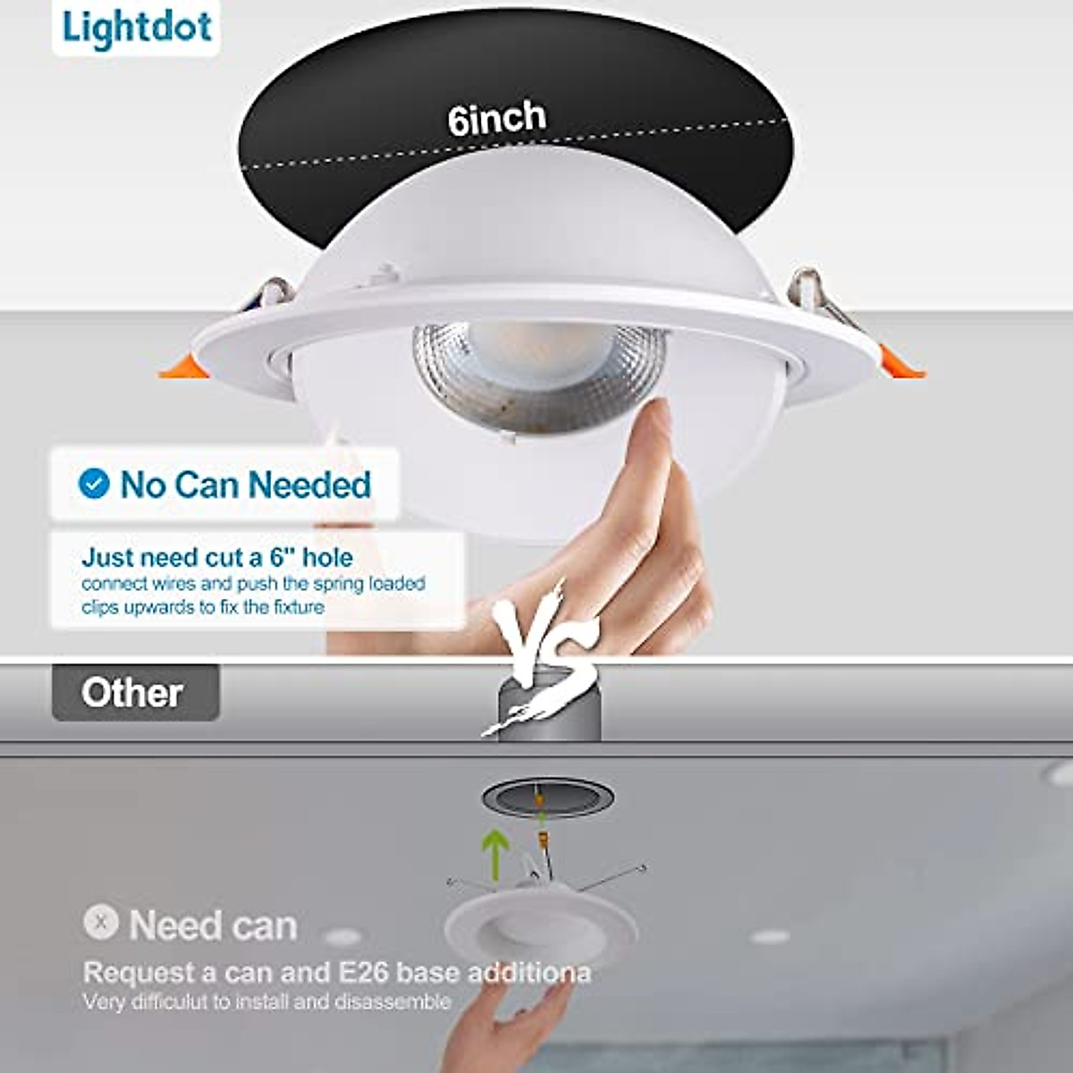 12 Pack Gimbal LED Recessed Lighting 6 Inch, 12W 1200LM (110W Eqv.) 360°Rotation LED Recessed Light with Acrylic Lens, 3 Color Selectable LED Can Lights, CRI90 Dimmable Downlight, IC Rated