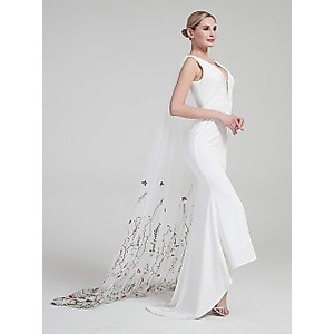 YHDDYG Wildflower Floral Embroidery Shoulder Cape Veil Secret Garden Veil with Comb Cathedral Bridal Wedding Veil S117 (Ivory Tulle)