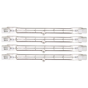 KOR Pack of 4 – Halogen 300 watt J-type double ended Floodlight Bulb, R7S base, 118mm (4.64”), T3 Shape, 120V Dimmable, for Security lights, Floor Lamps, Landscape Lights. Warm White 2700K